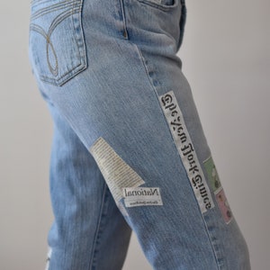 Patchwork Jeans, Newspaper Print Pants, Patchwork Pants, Newspaper ...
