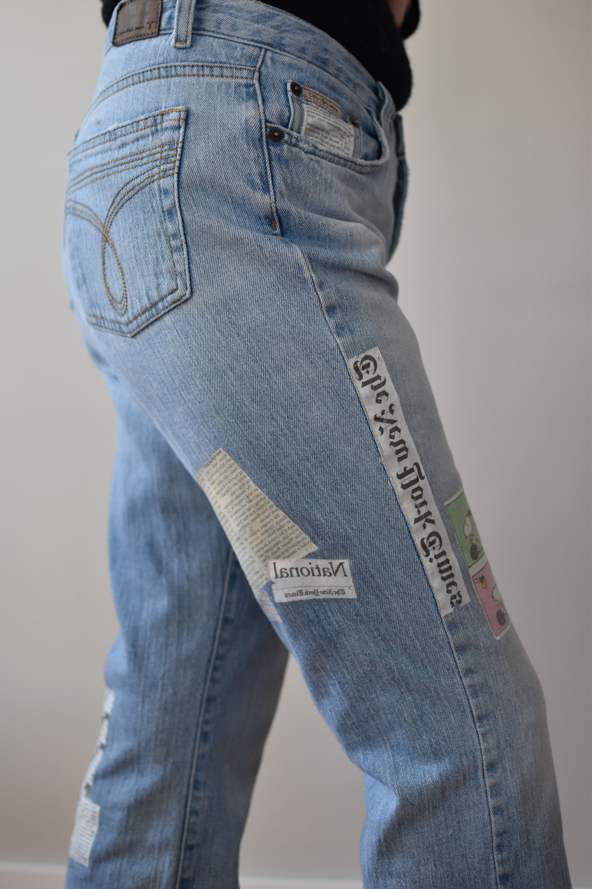 Patchwork Jeans, Newspaper Print Pants, Patchwork Pants, Newspaper ...