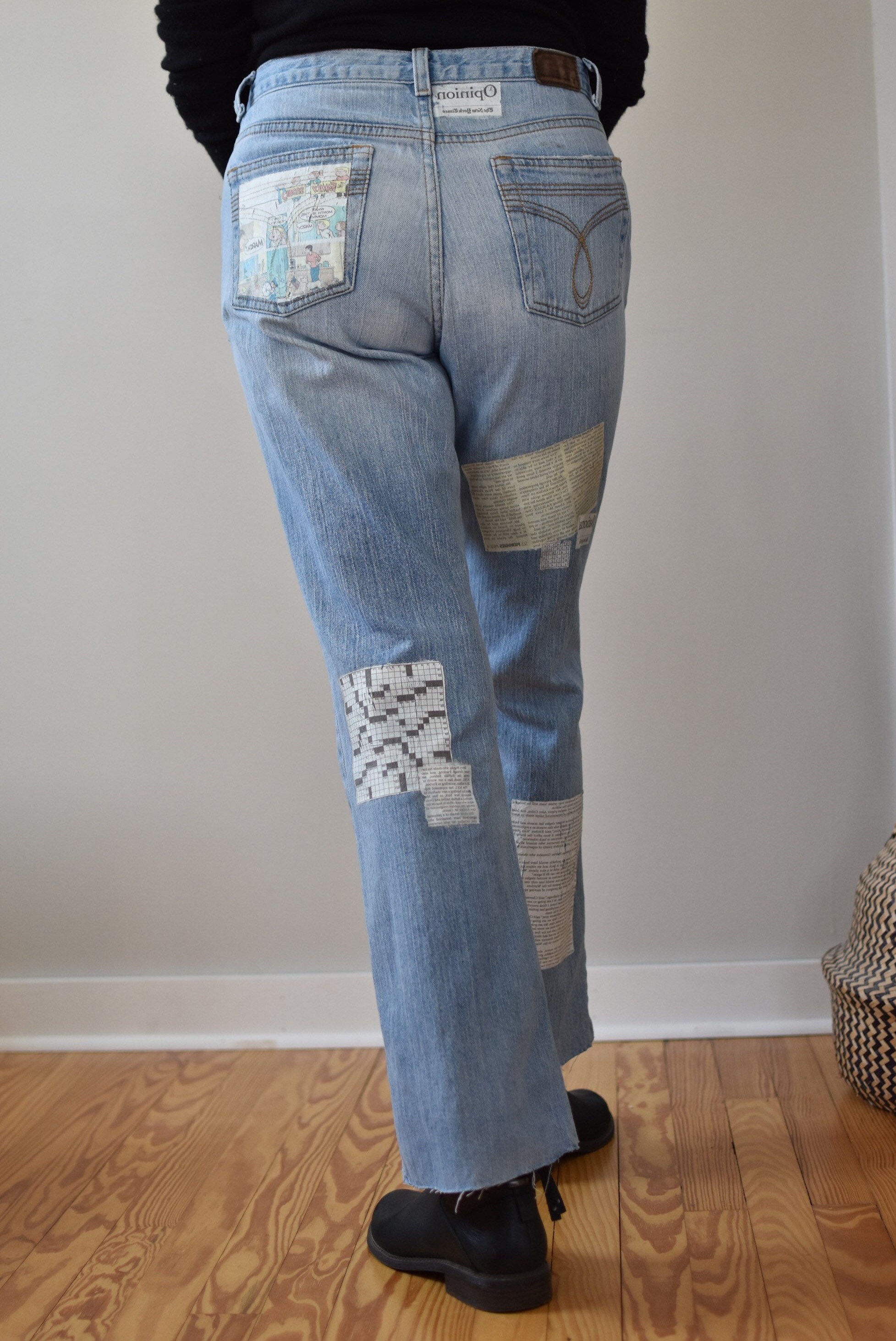 Patchwork Jeans, Newspaper Print Pants, Patchwork Pants, Newspaper ...