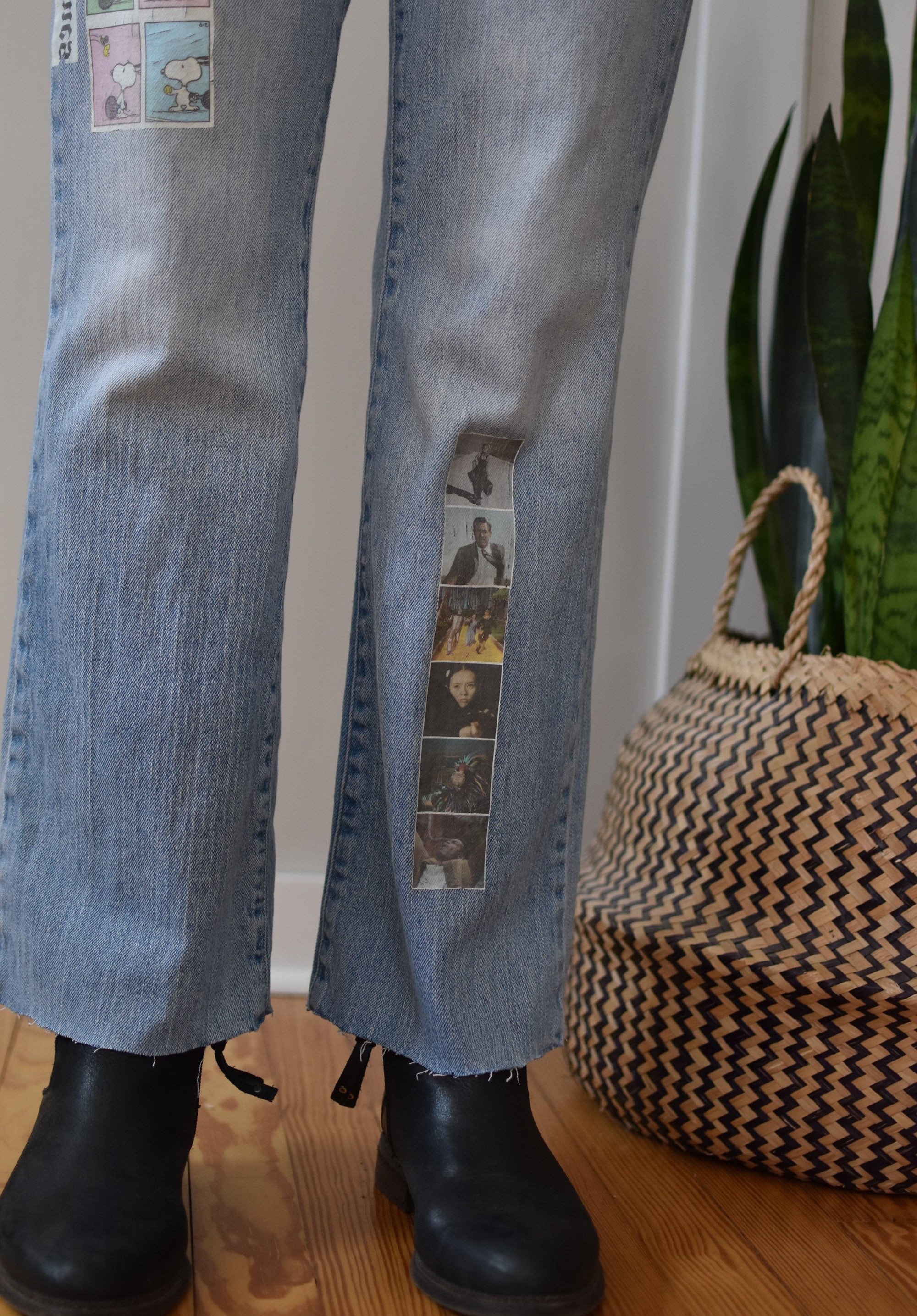 Patchwork Jeans, Newspaper Print Pants, Patchwork Pants, Newspaper ...