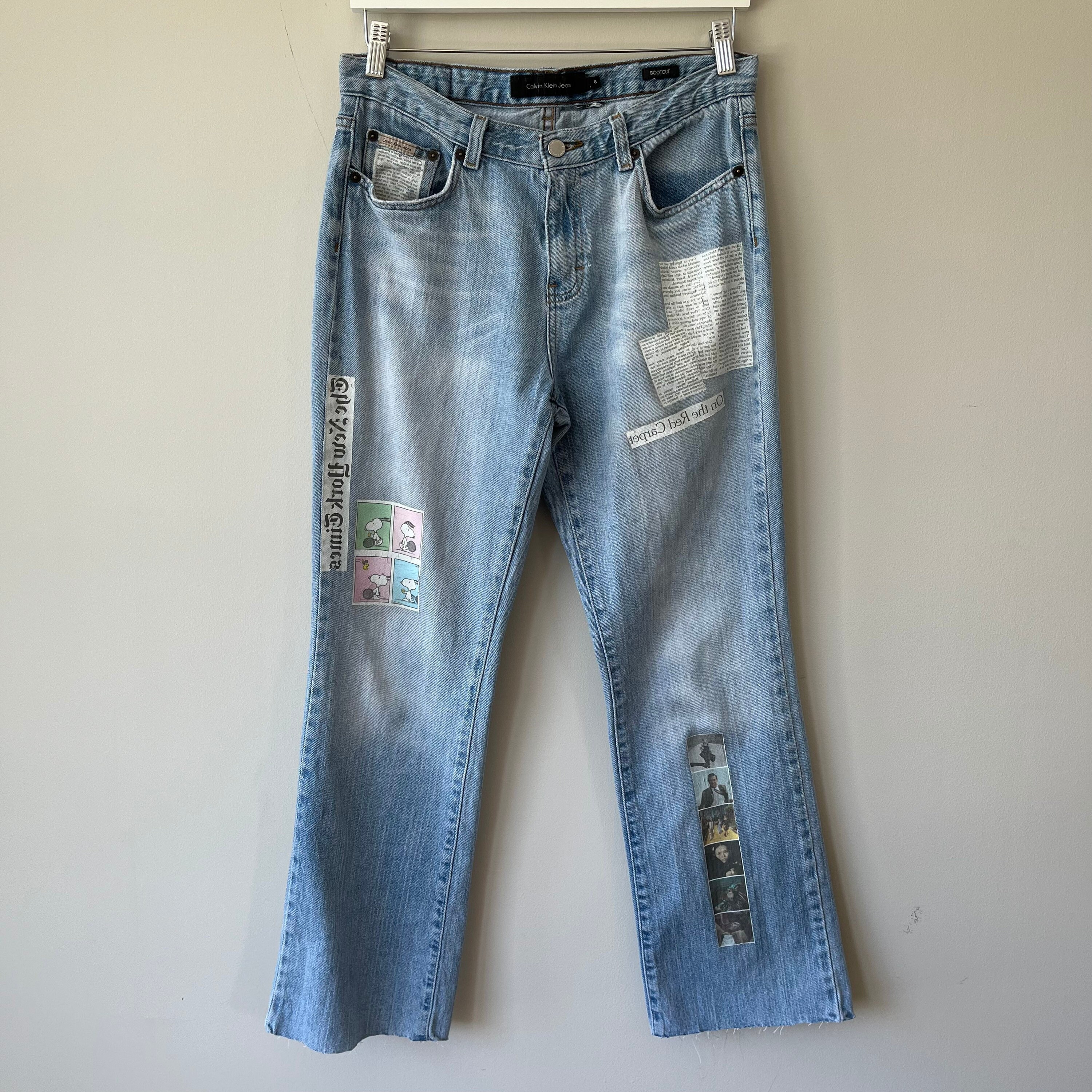 Patchwork Jeans, Newspaper Print Pants, Patchwork Pants, Newspaper ...