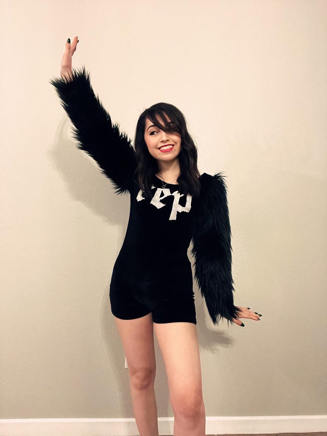 Rep Costume Black Velvet With Furry Sleeves. Romper With Rhinestones ...