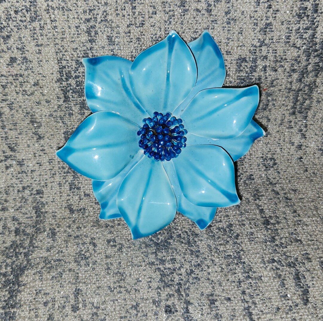 Vintage Enamel Turquoise Floral Brooch - Etsy