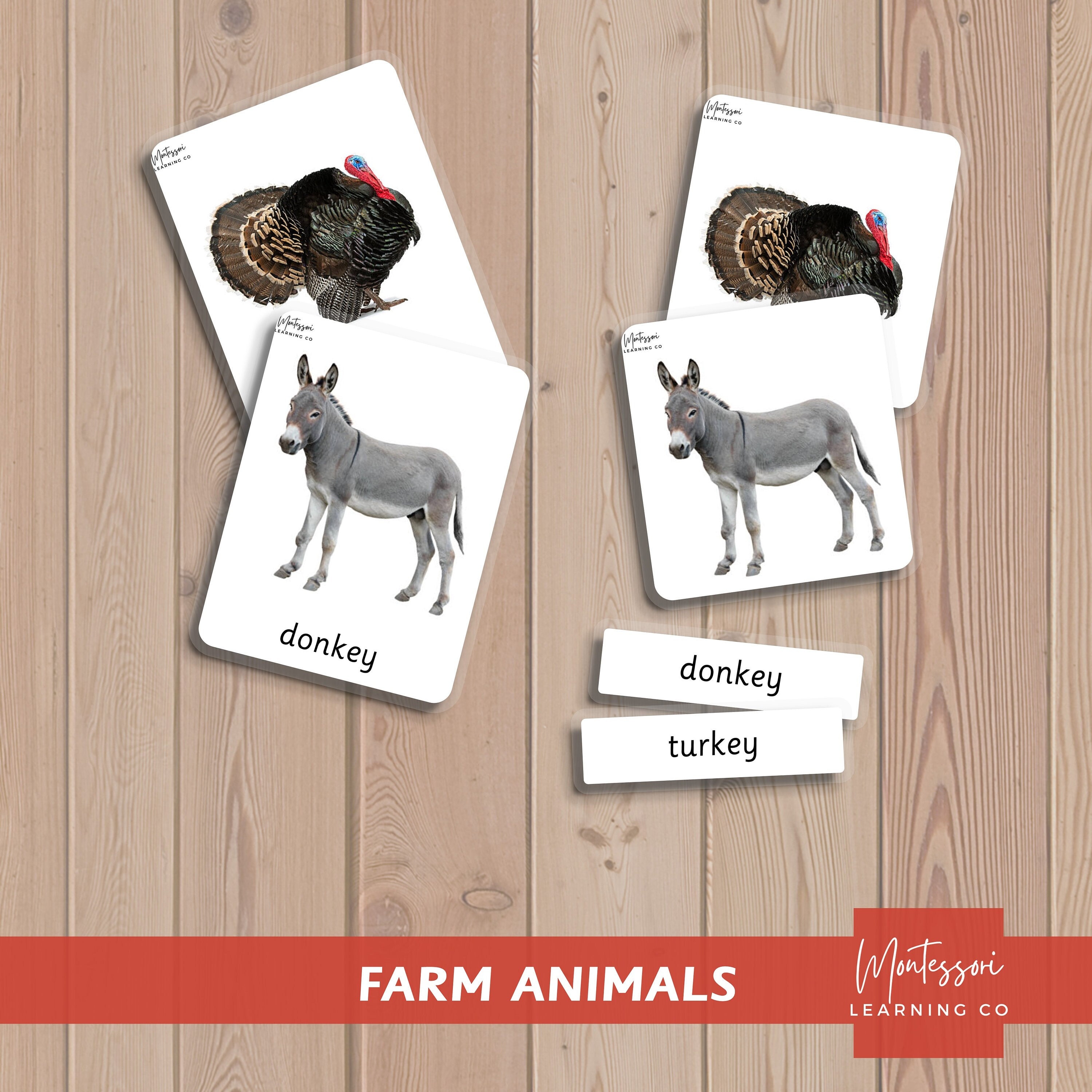 FARM ANIMALS Three Part Cards Nomenclature Cards Montessori Flash Cards ...