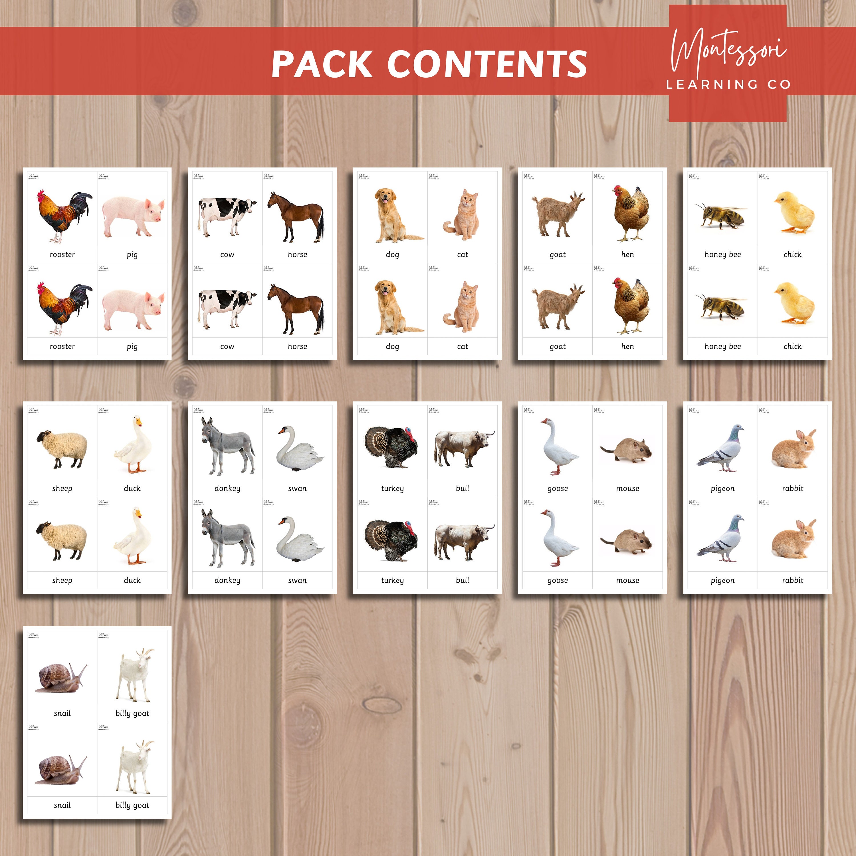 FARM ANIMALS Three Part Cards Nomenclature Cards Montessori Flash Cards ...