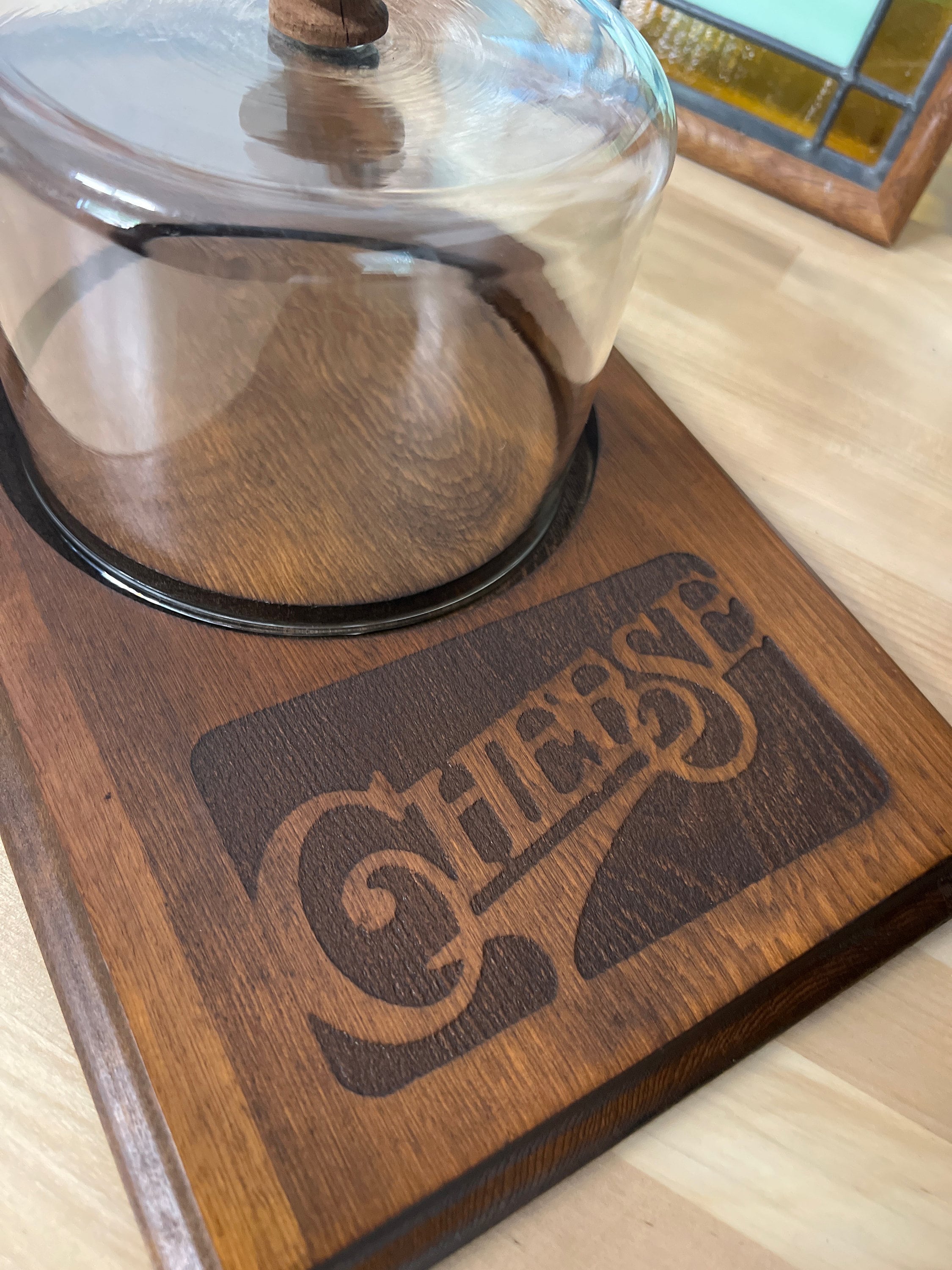 Vintage Wood Cheese Serving Tray With Glass Dome - Etsy