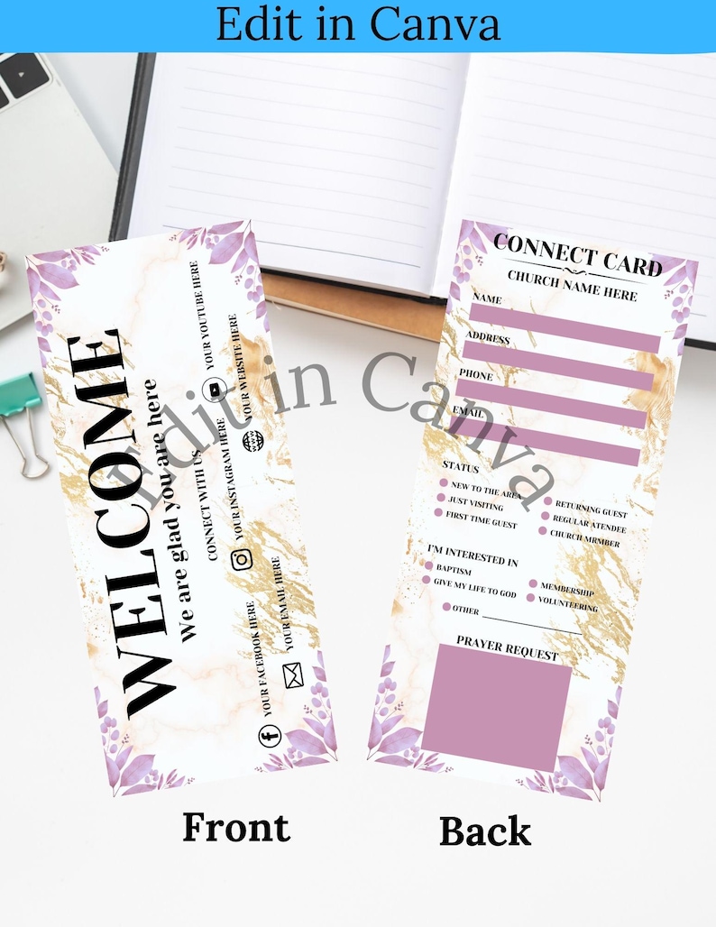 Canva Template - Editable Church Connect Card (dusty Rose), Printable ...
