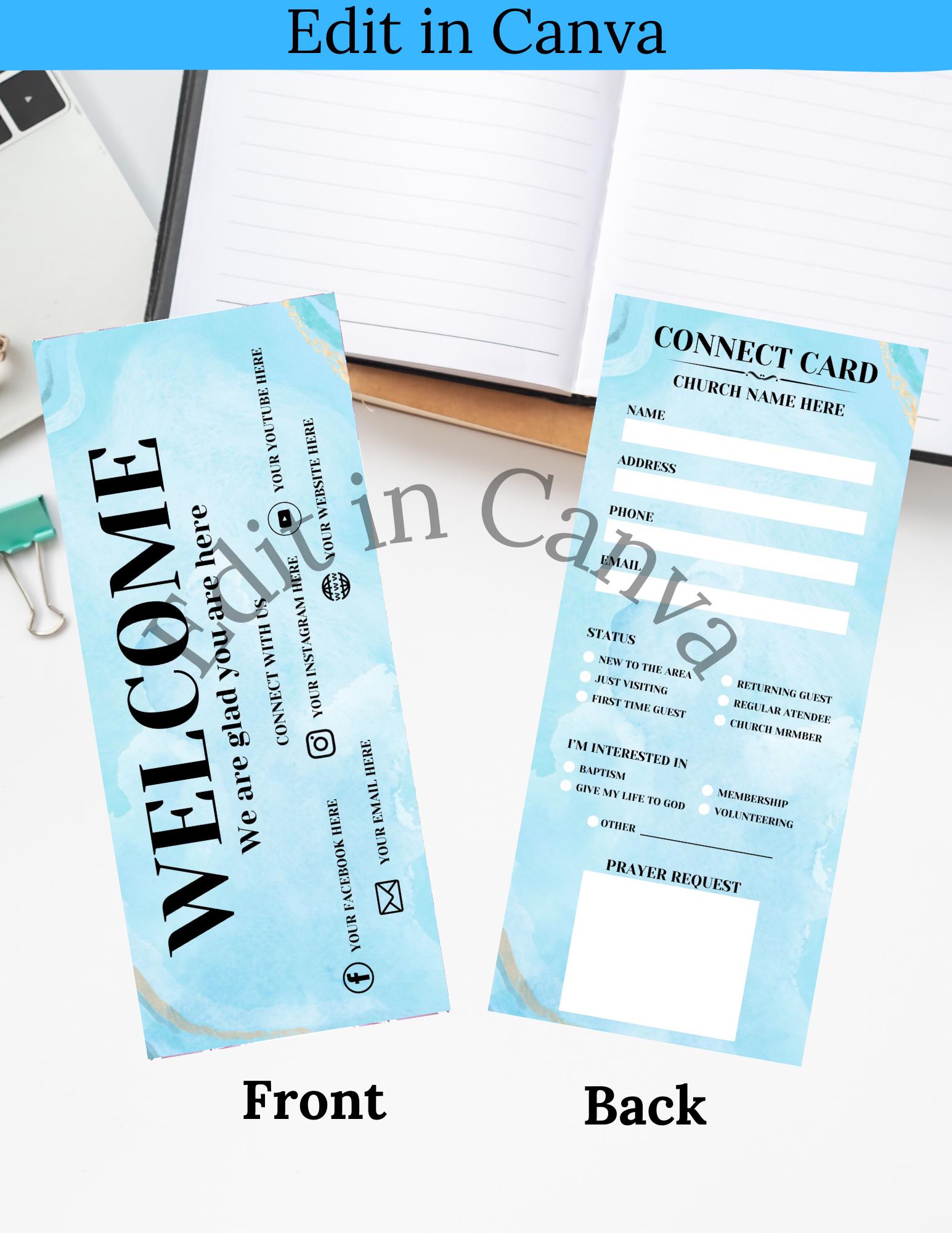 Canva Template - Editable Church Connect Card (sky) Church Welcome Card ...