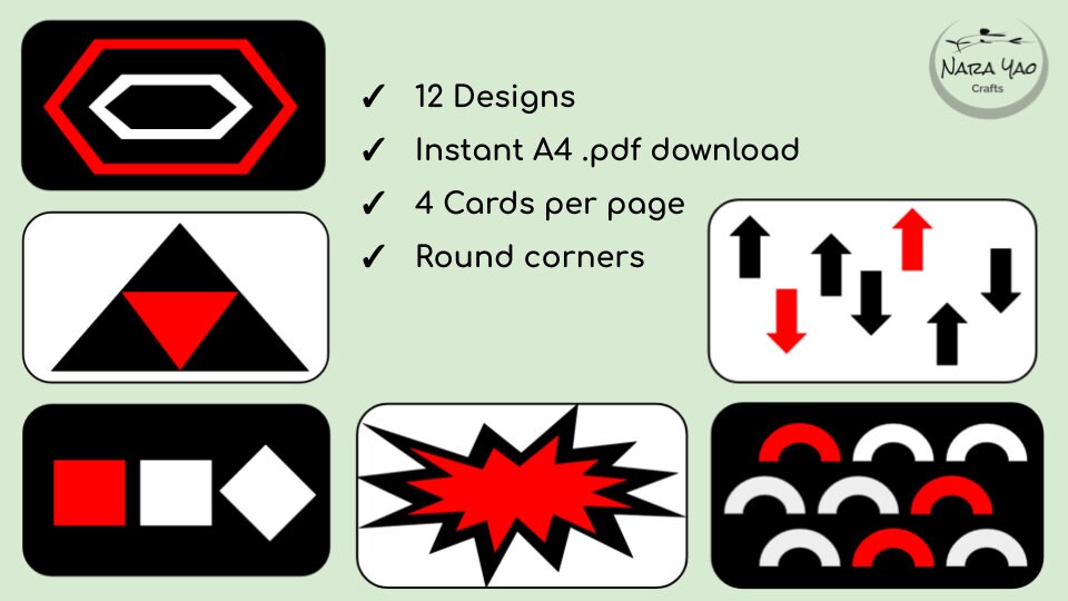 High Contrast Black, White & Red Baby Cards, Printable Sensory ...