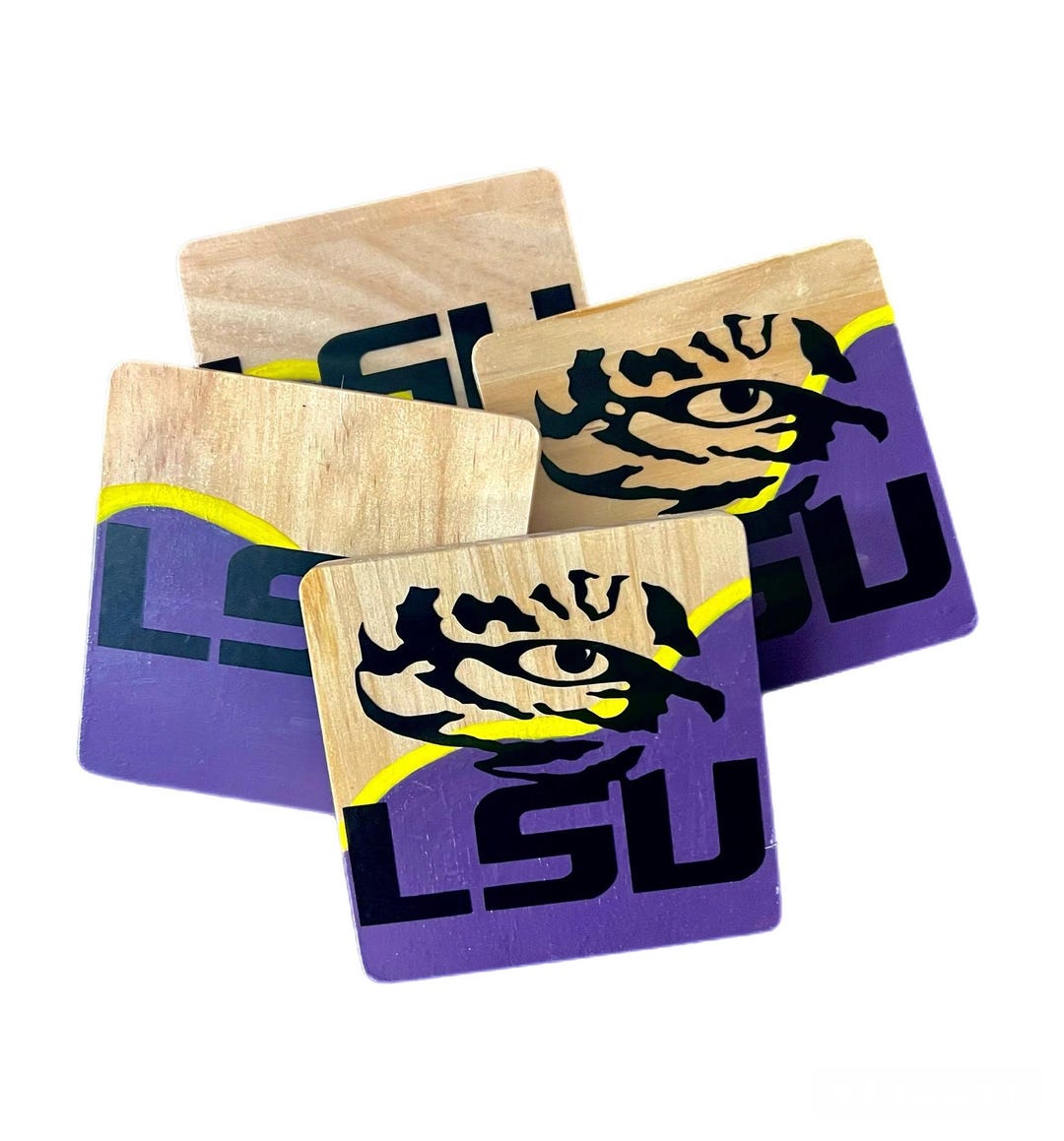 Handcrafted Wooden Coasters With Custom Design Inspired by LSU - Set of ...