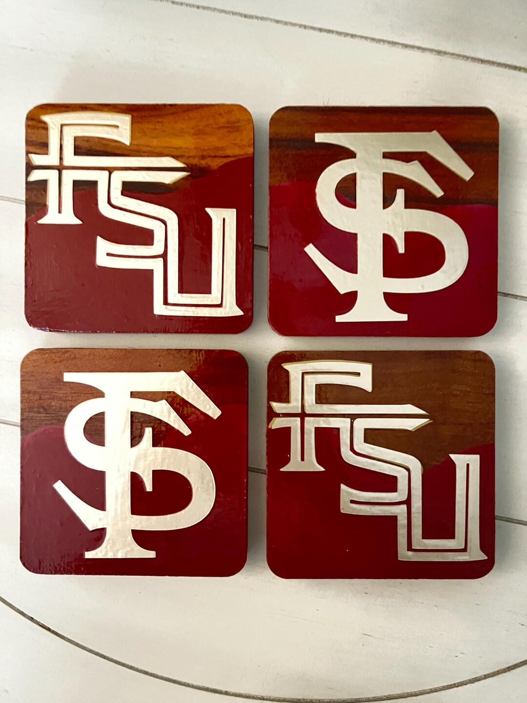 Handcrafted Wooden Coasters With Custom FSU Design Set of 4 - Etsy