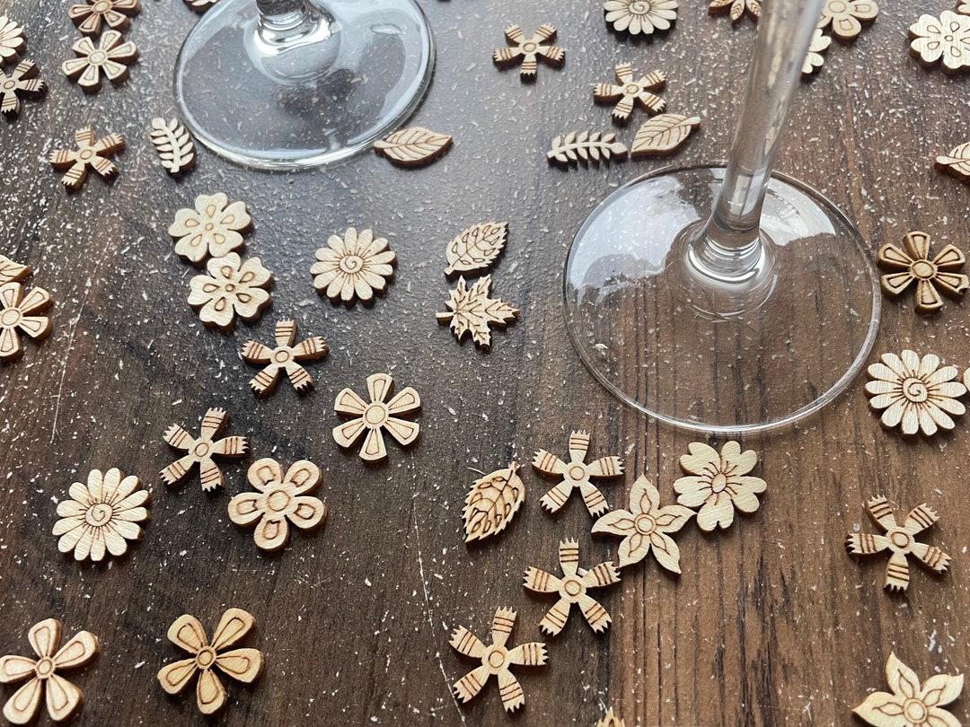 Wooden Flowers and Leaves Confetti Table Scatter - Etsy