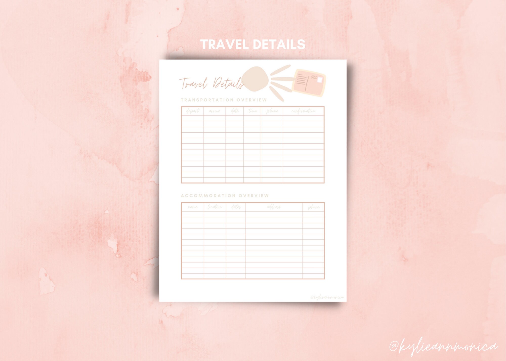 Printable Travel Details Trip Details Digital Download, Accommodations ...