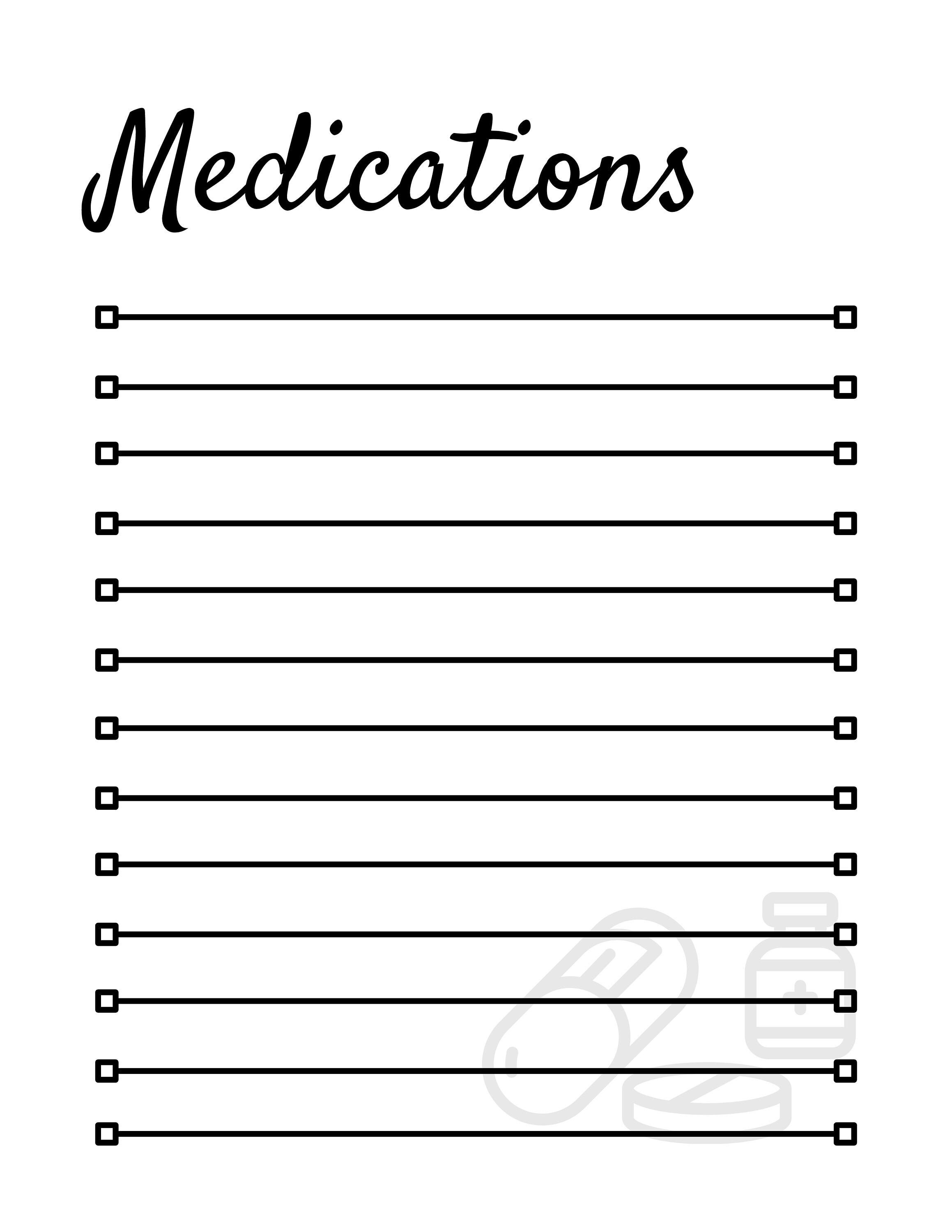 Medication List for Bullet Journal, Happy Planner, A4 and Binder ...