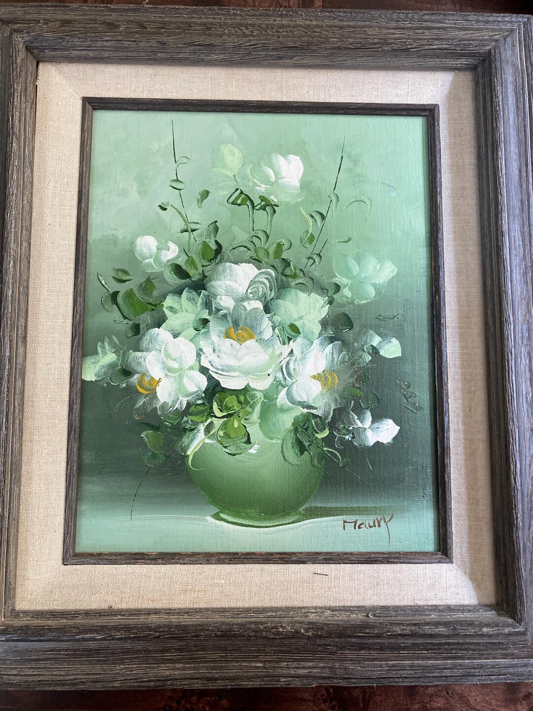 Vintage Green Floral Painting - Etsy