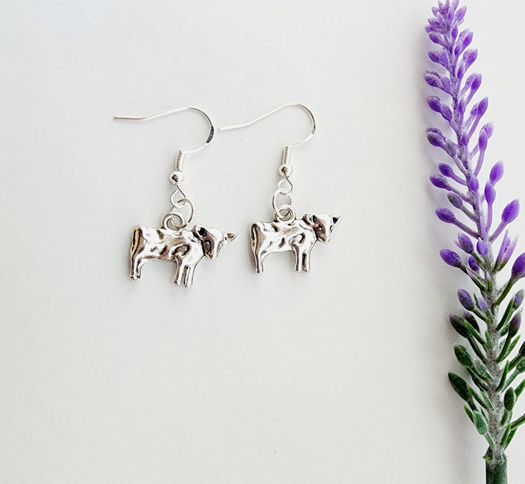 Silver Cow Earrings-cow Dangle Earrings-cow Gift for Cow Lover-cow ...