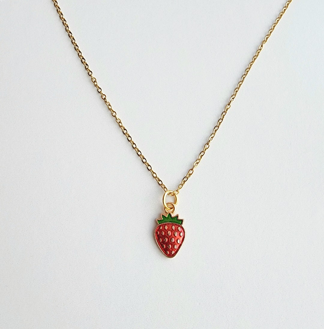 Gold Strawberry Necklace-strawberry Jewelry-summer Necklace for Girls ...