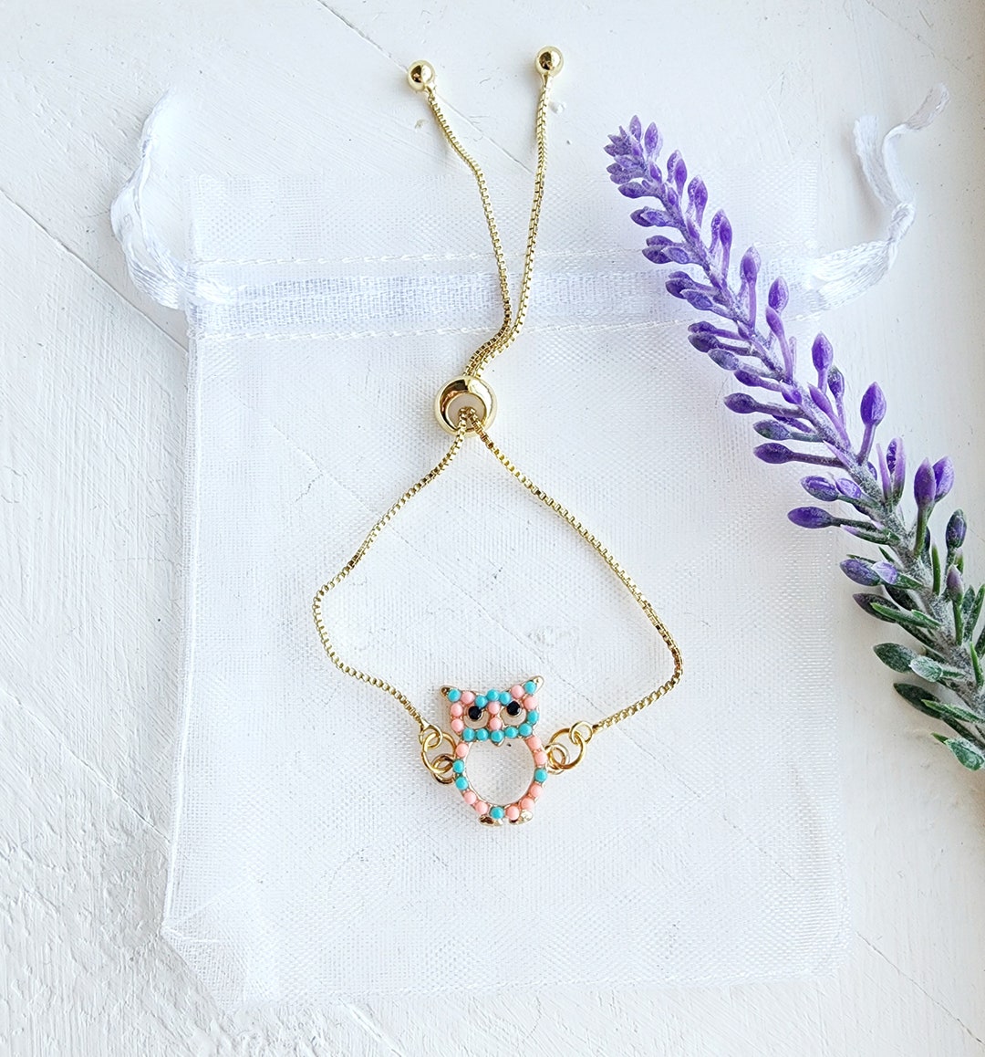 Owl Bracelet-gold Owl Sliding Bracelet-owl Charm Bracelet-owl Jewelry ...