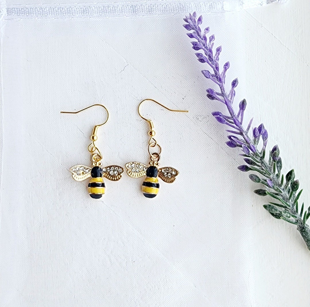 Bumblebee Earrings-bee Dangle Earrings-bumblebee Gift-gold Bee Jewelry-birthday Gift for Her ...