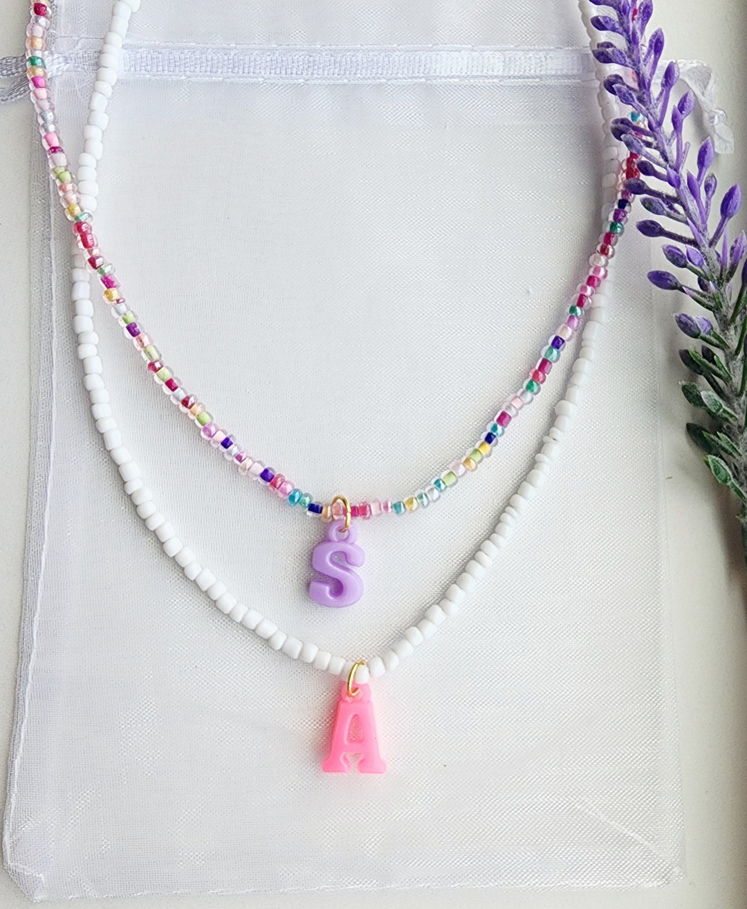 Initial Necklace for Girls-beaded Necklace-personalized Letter Necklace ...