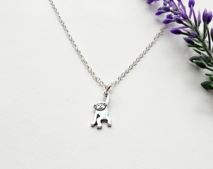 Monkey Pendant Monkey Necklace Silver Plated Animal Jewelry Monkey ...