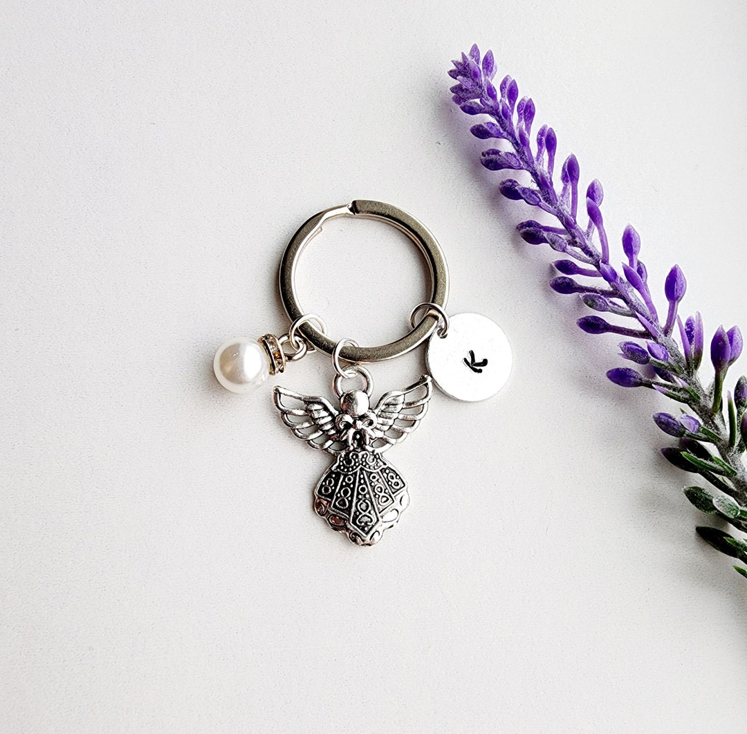 Guardian Angel Keychain-guardian Angel Gift-personalized Initial ...
