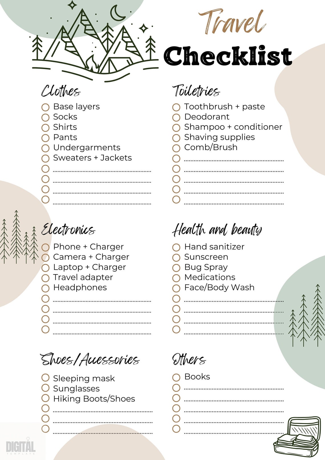 Travel Checklist PDF Downloadable - Printable PDF - Etsy