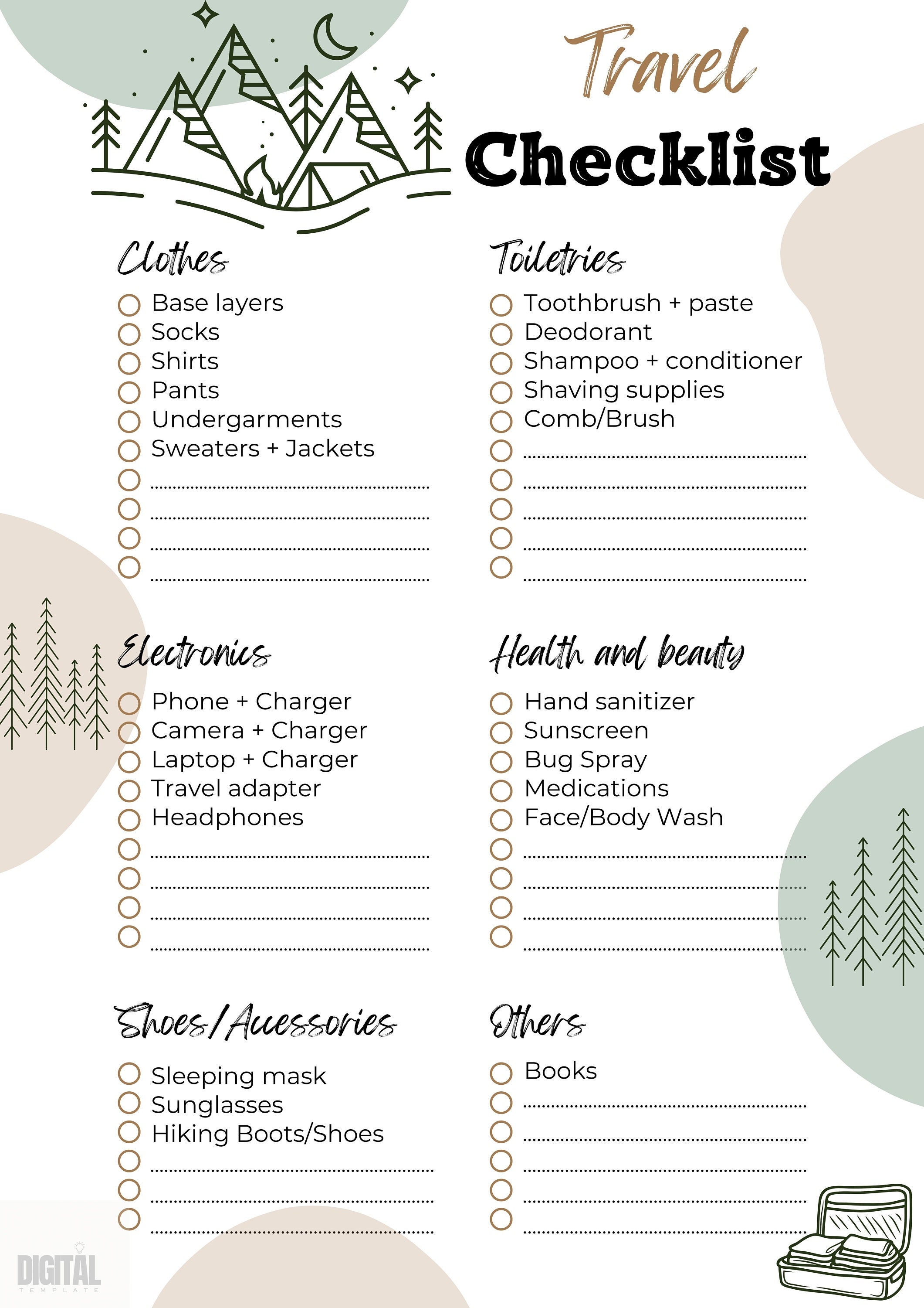 Travel Checklist PDF Downloadable - Printable PDF - Etsy
