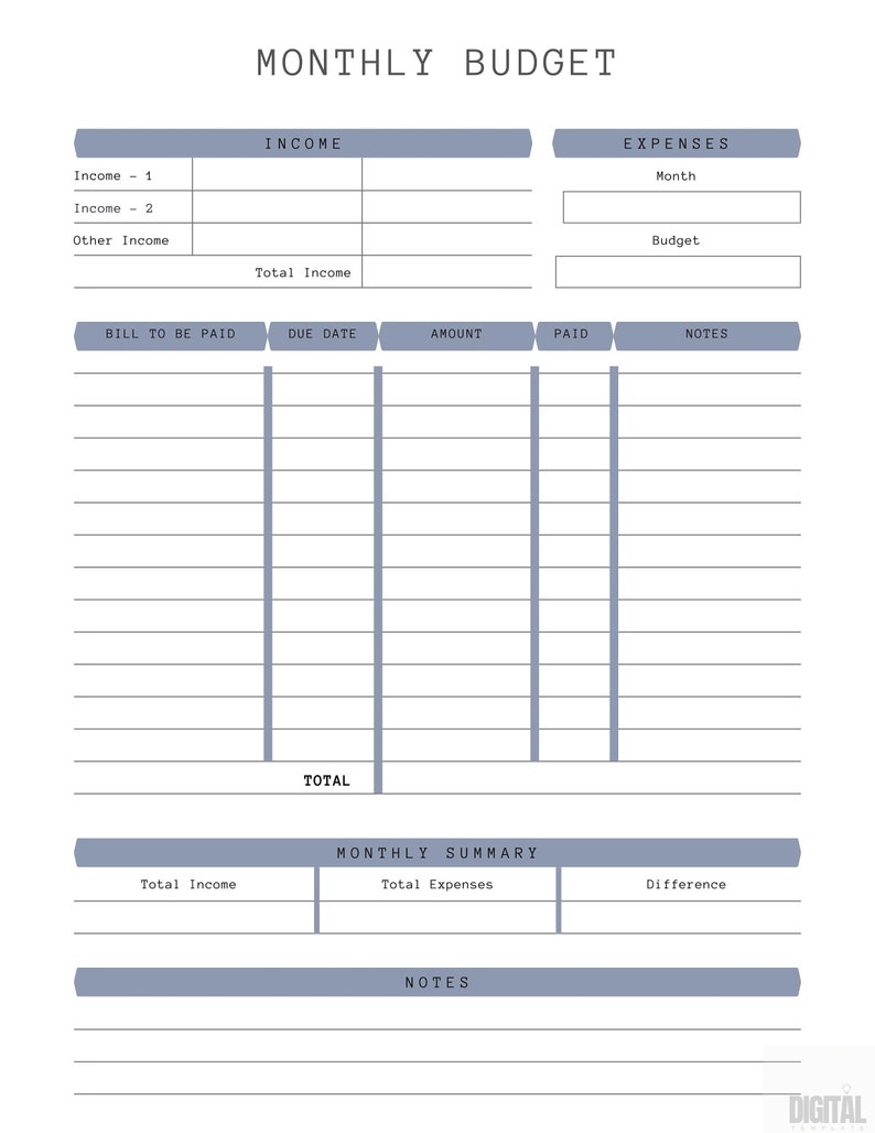 Minimalist Monthly Budget Planner - Printable PDF - Etsy