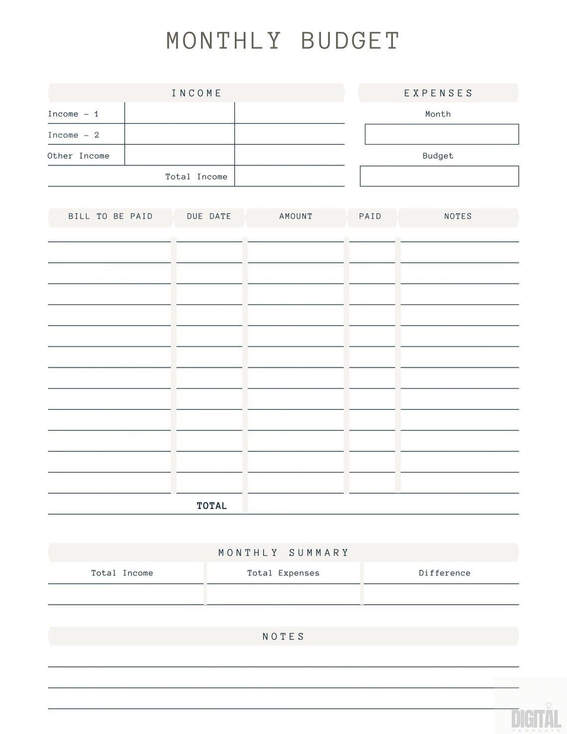 Minimalist Monthly Budget Planner - Printable PDF - Etsy