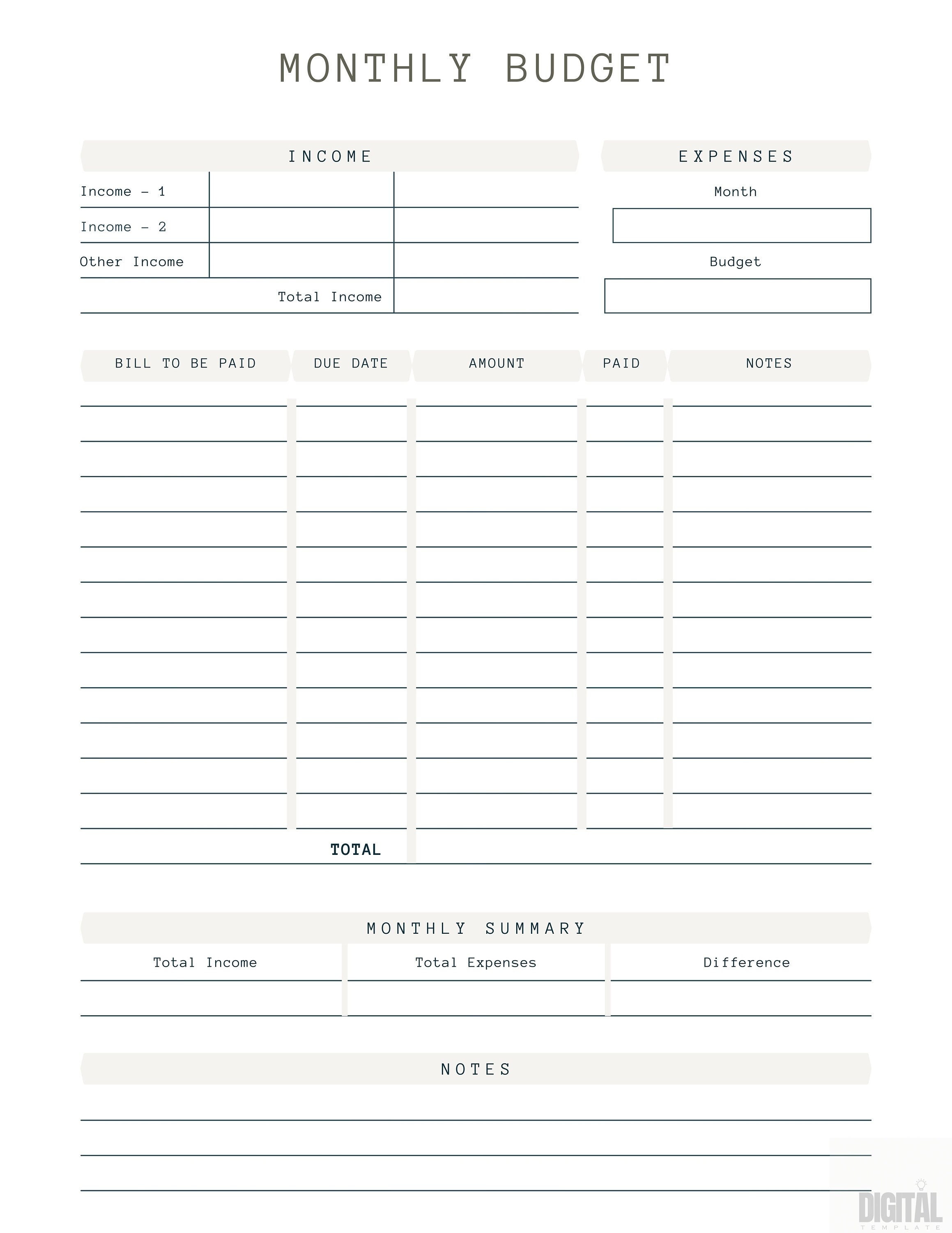 Minimalist Monthly Budget Planner - Printable PDF - Etsy