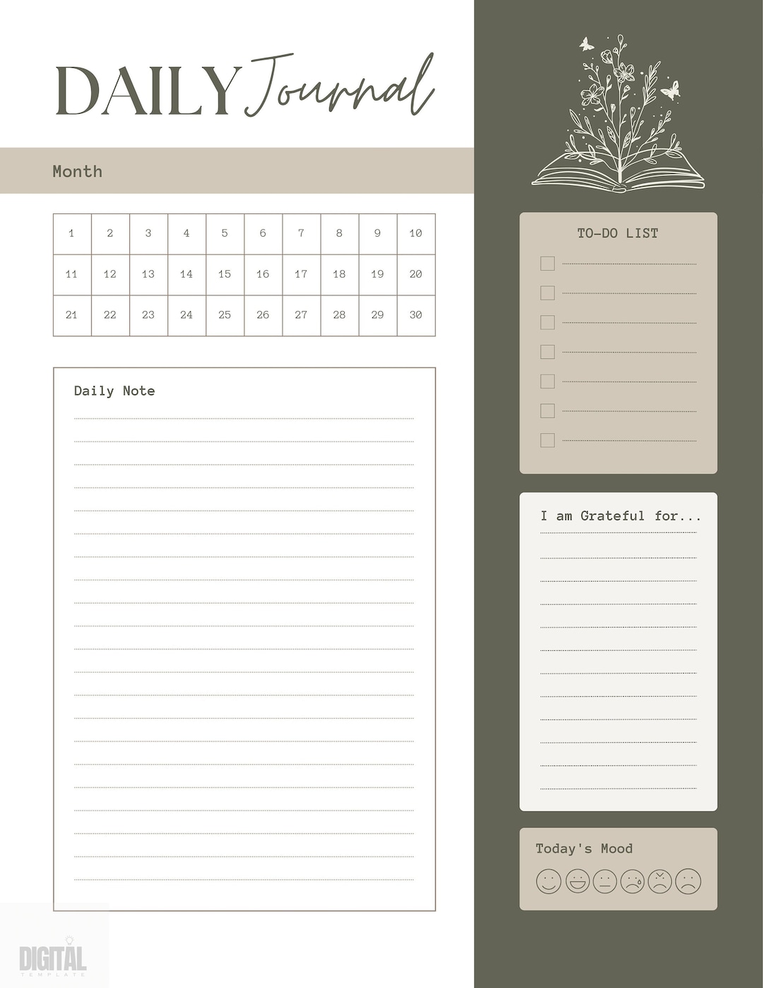 Daily Journal Template, To-do List, Organizer - Printable PDF - Etsy