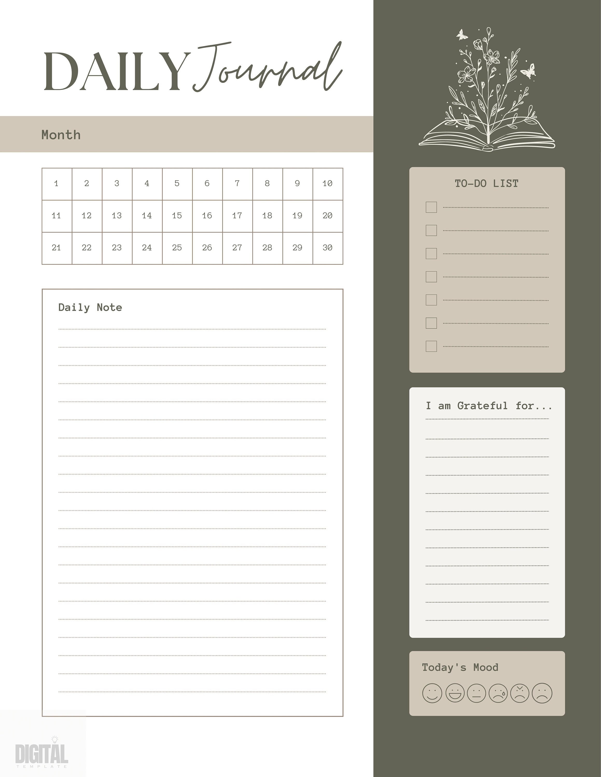 Daily Journal Template, To-do List, Organizer - Printable PDF - Etsy