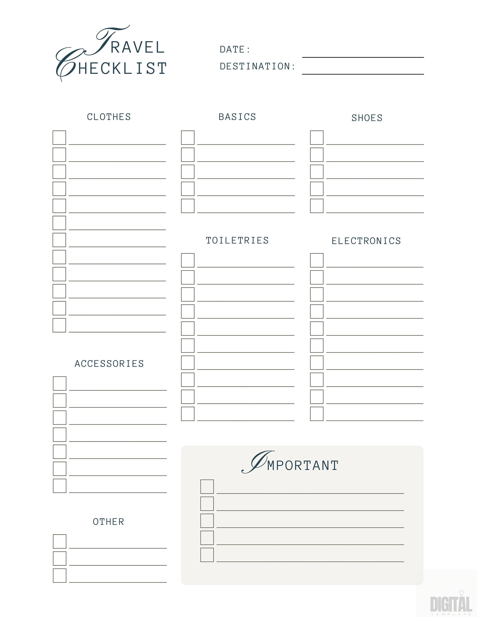 Travel Checklist Planner Printable PDF - Etsy