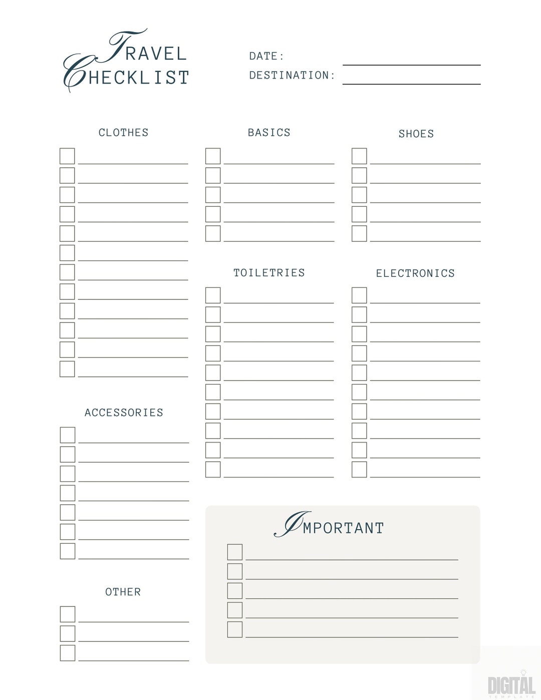Travel Checklist Planner - Printable PDF - Etsy