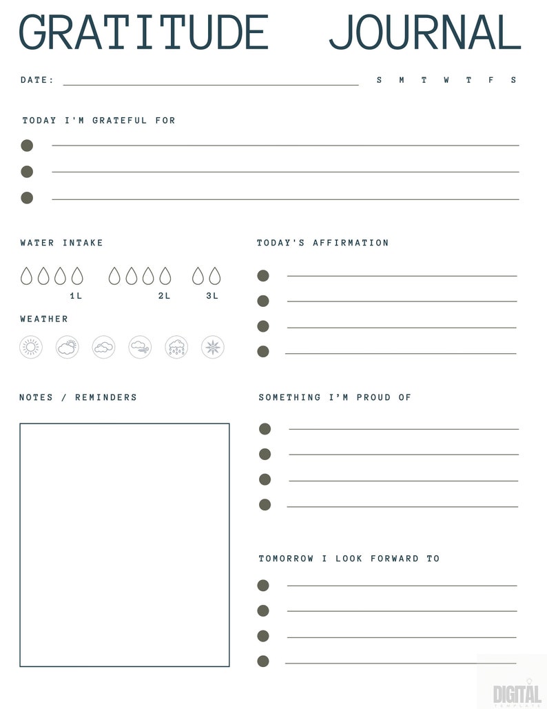 Daily Gratitude Journal - Printable PDF - Etsy