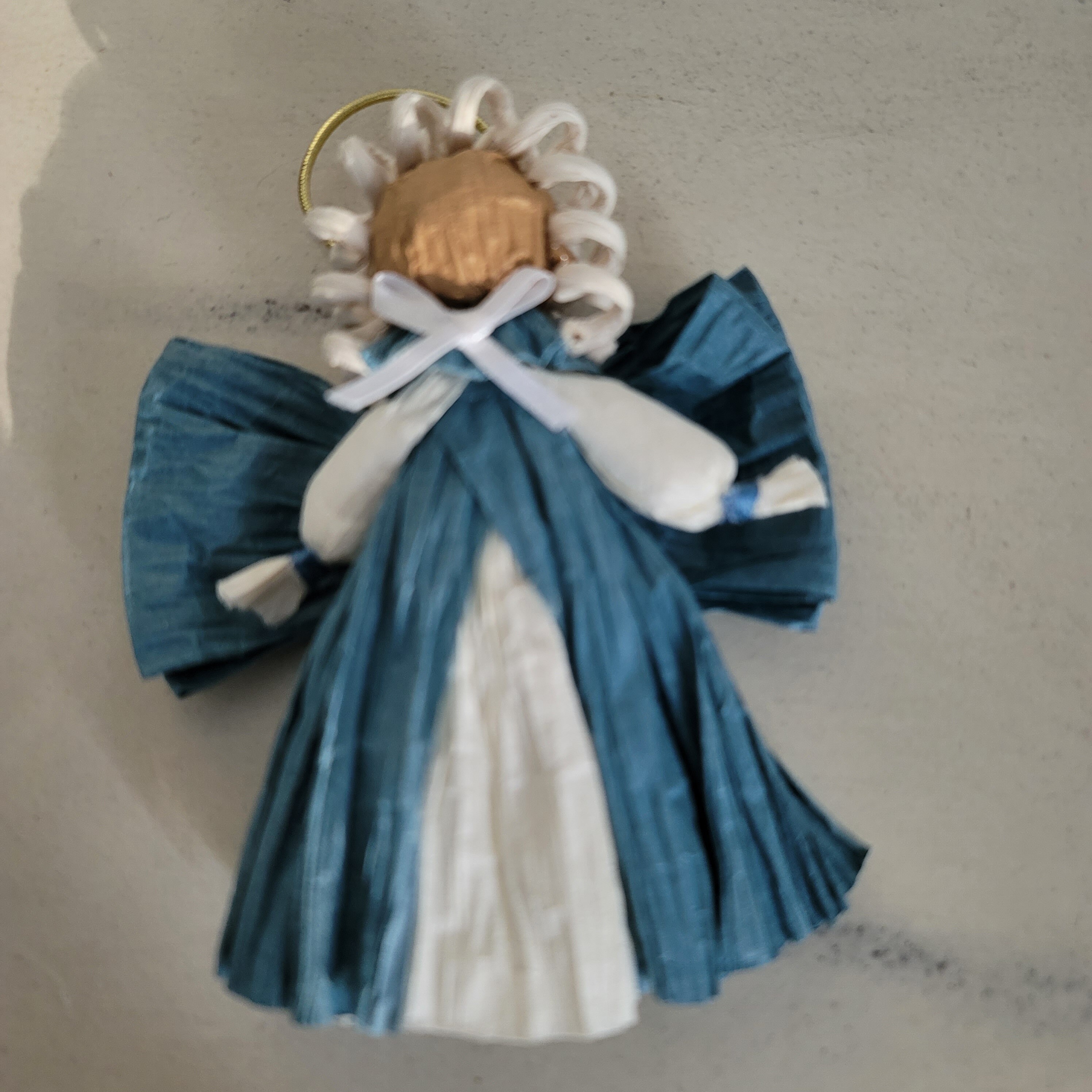 Vintage Crepe Paper Angel Ornament/ Handmade Angel Ornament/ Blue and ...