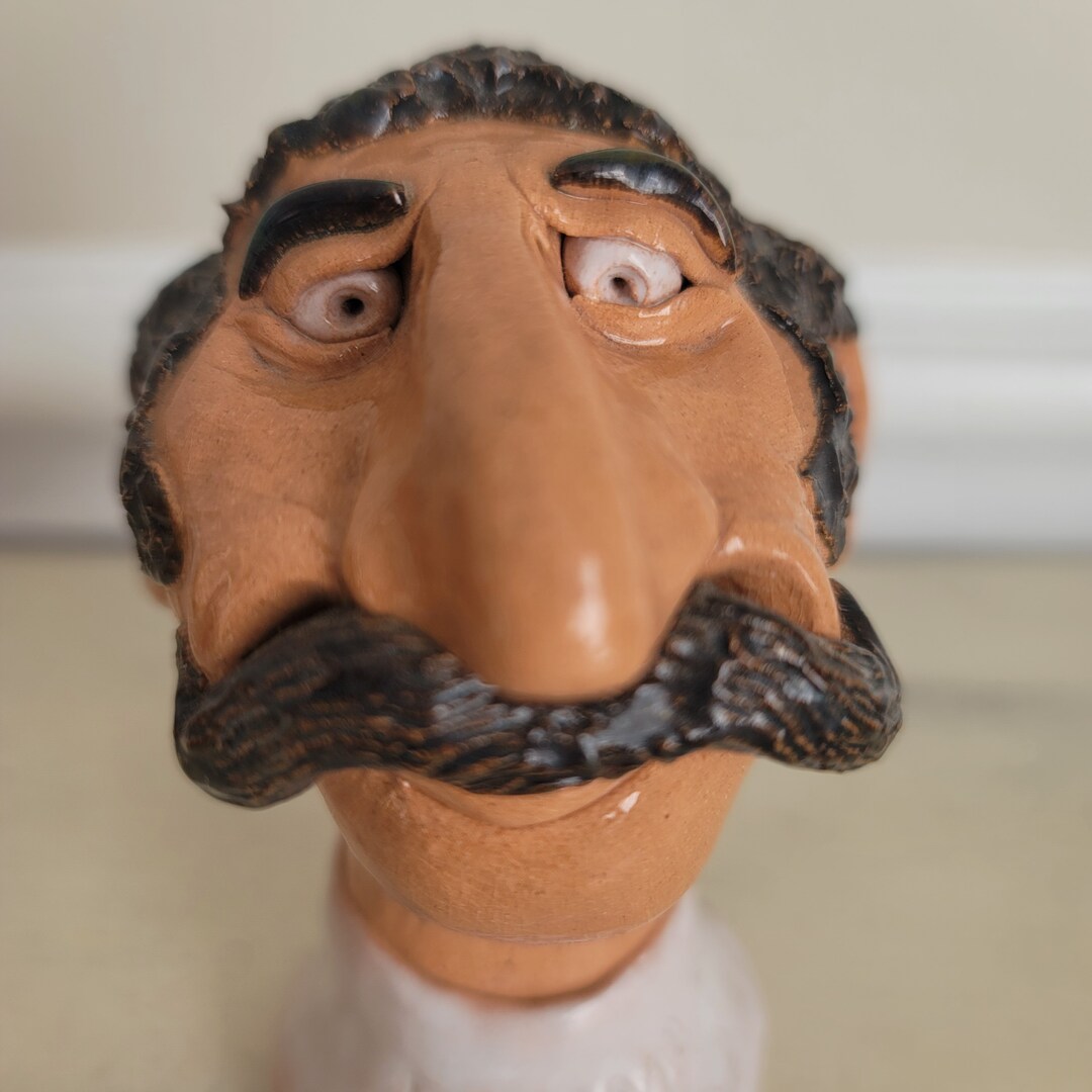 Funny Pottery Bust of Man With Mustache/ Funny Art/ Funny Barware ...