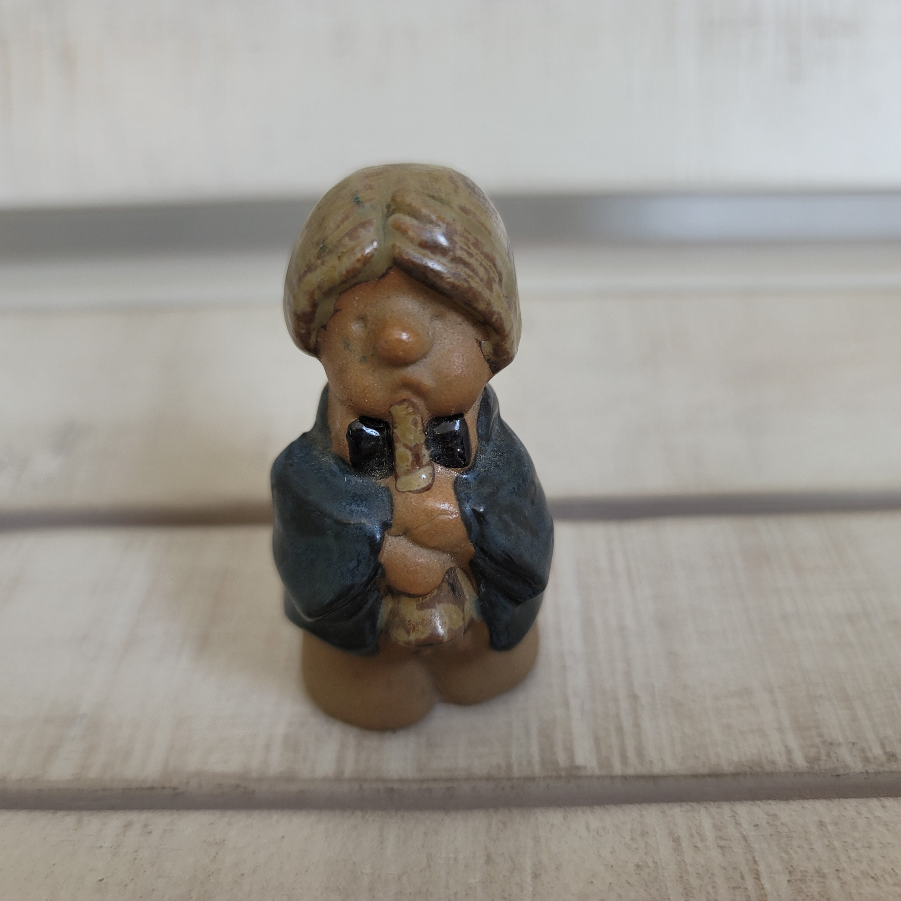 Vintage Miniature Pottery Figurine of Man Playing Horn/ Unusual Pottery ...