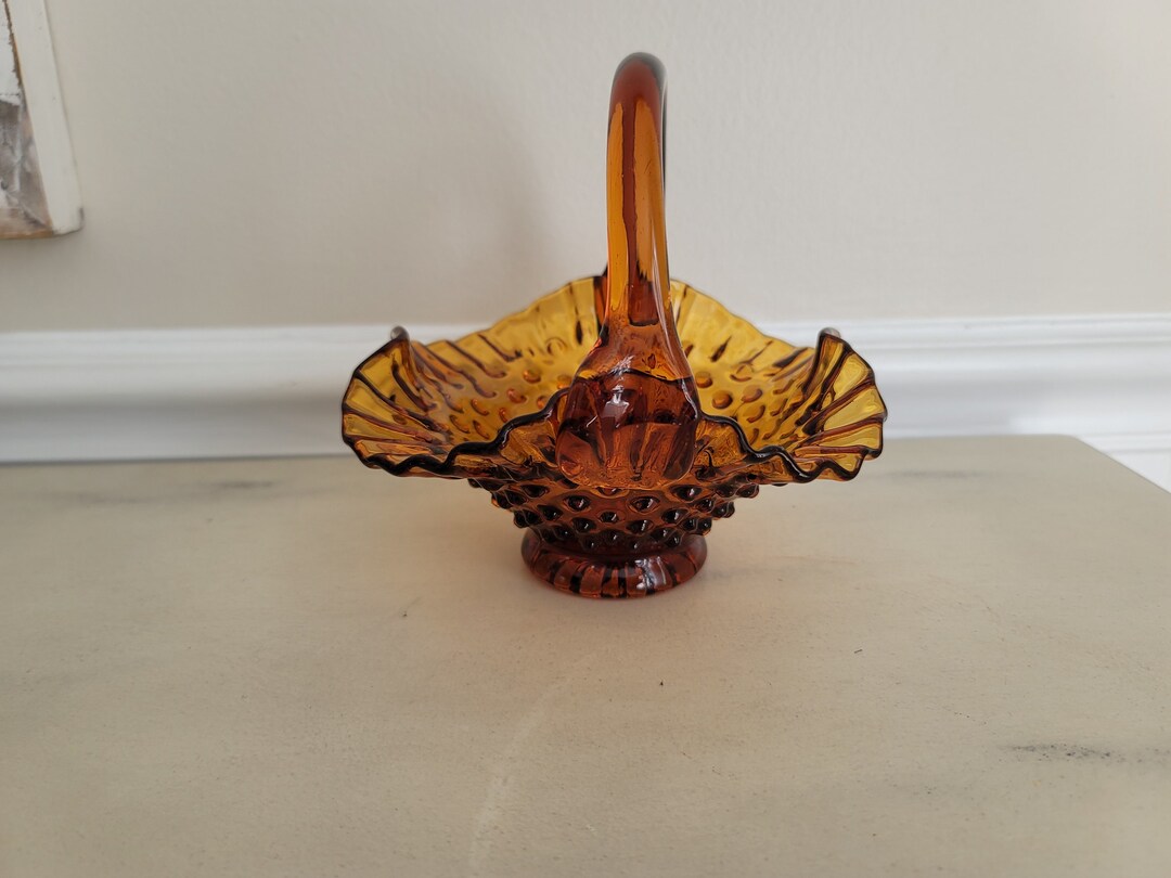 Vintage Amber Hobnail Glass Basketcandy Dish Etsy