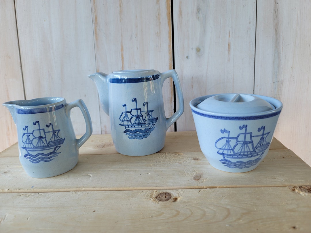 Nautical Tea Set/tea Pitcher, Creamer and Sugar Bowl - Etsy