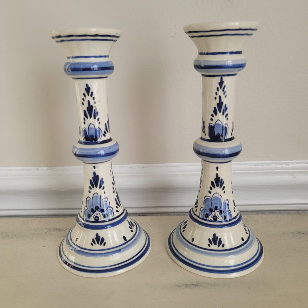 Dutch Delft Ceramic Candlesticks - Etsy