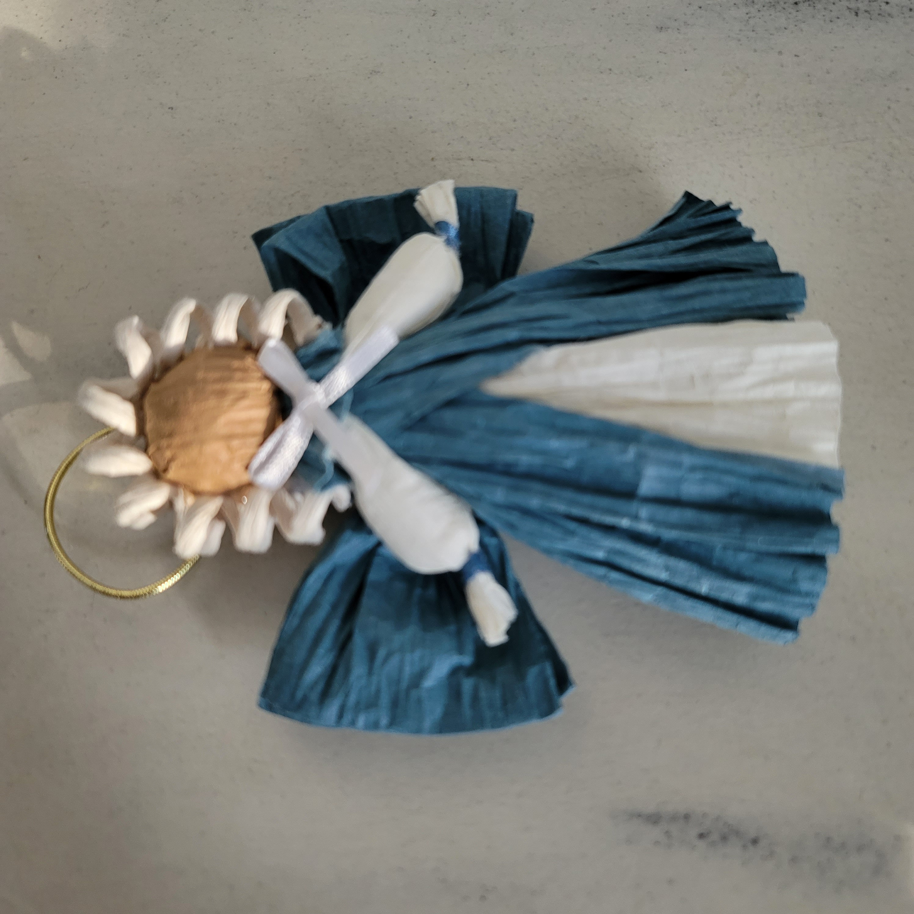 Vintage Crepe Paper Angel Ornament/ Handmade Angel Ornament/ Blue and ...