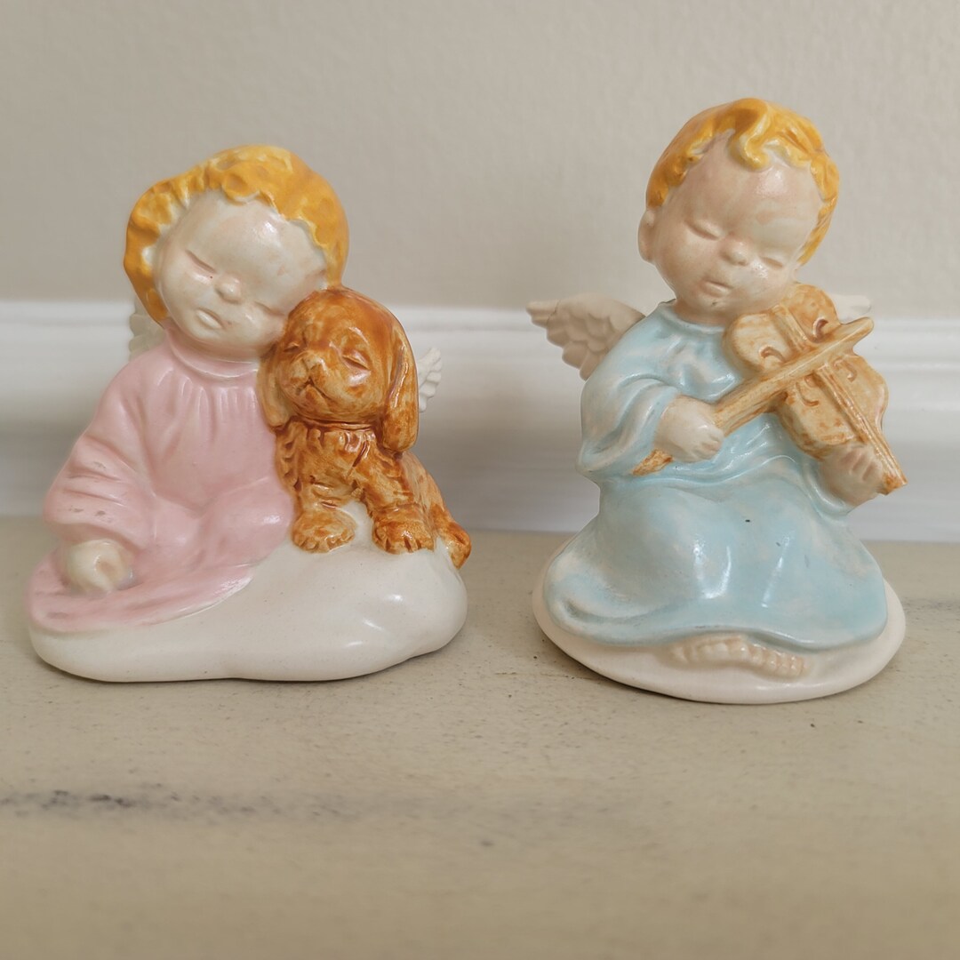 Adorable Vintage Girl and Boy Angels - Girl Angel With Puppy - Boy ...