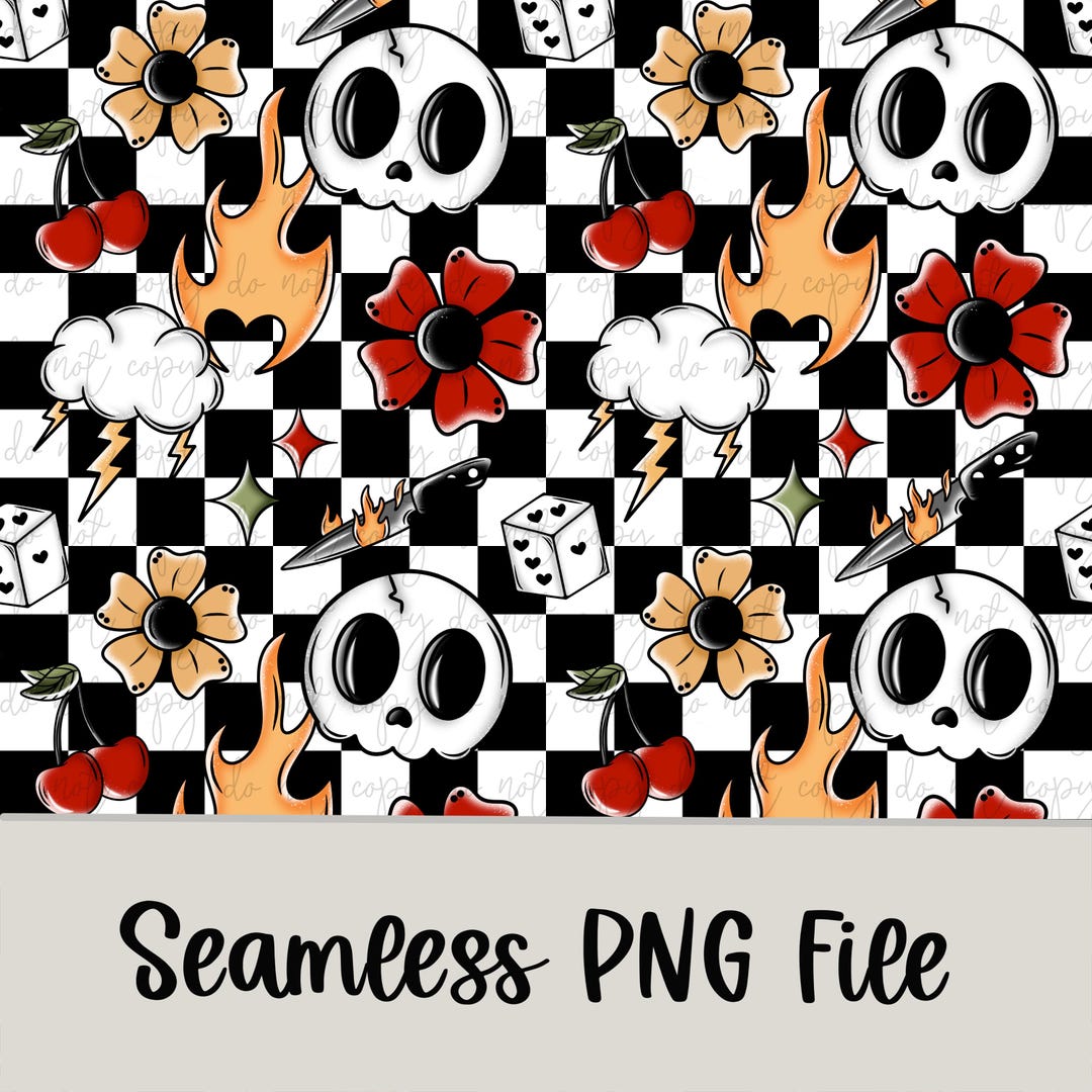 Checkered Skellie Seamless PNG Digital File - Etsy