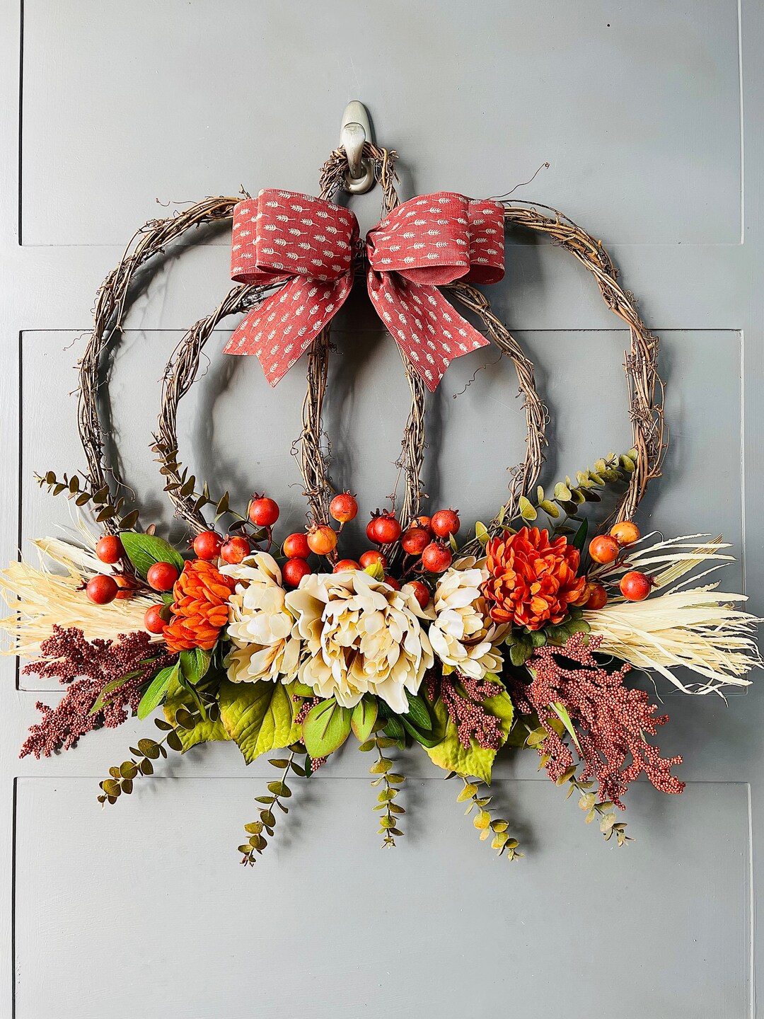 Grapevine Pumpkin Nest Fall Autumn Wreath for Front Door, Mantle - Etsy
