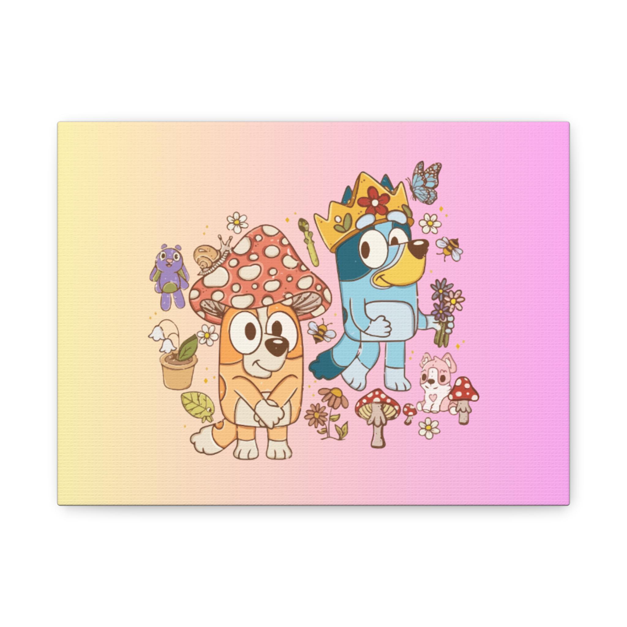 Bluey Whimsicle Cottage Core Canvas Wall Art Colorful Kids Room - Etsy