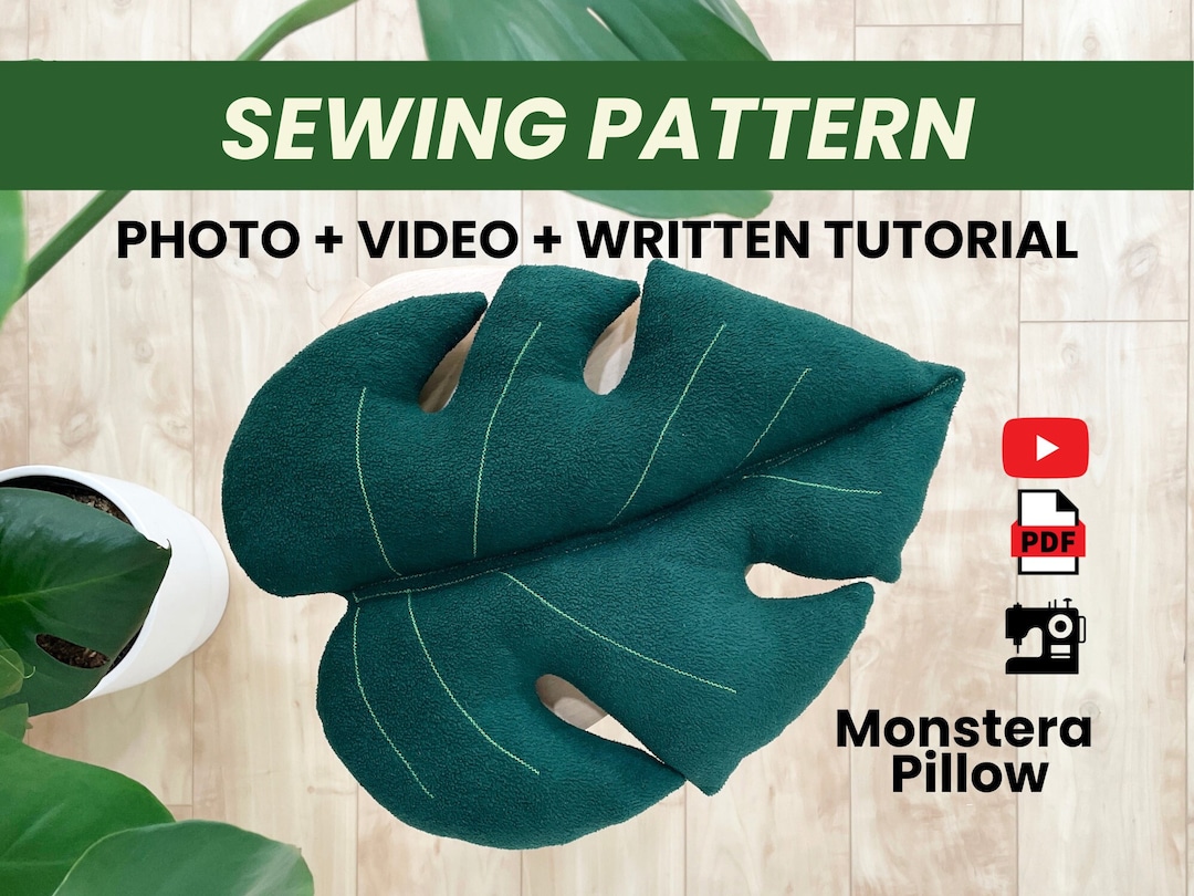 Monstera Leaf Pillow Plush Cushion Sewing Pattern + Photo Tutorial, PDF ...