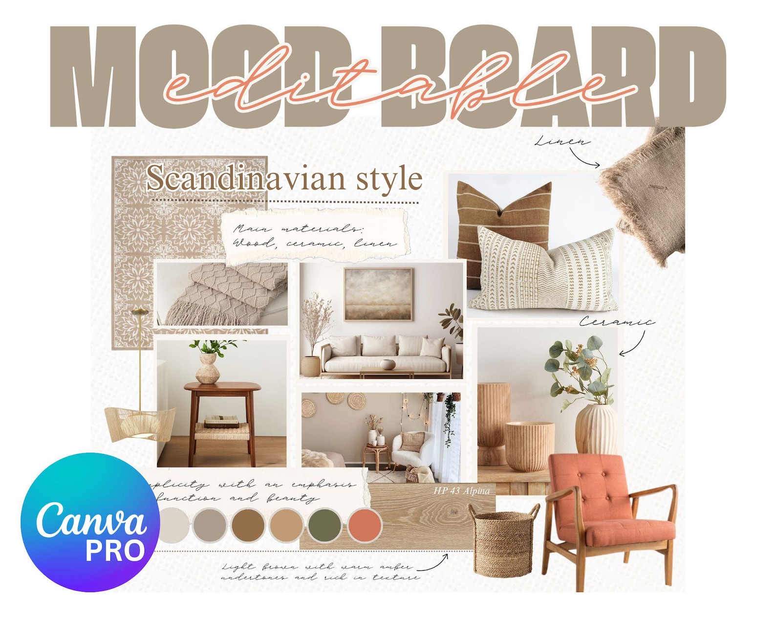 Scandinavian Mood Board Canva Template | Interior Designer Scandi Kit ...
