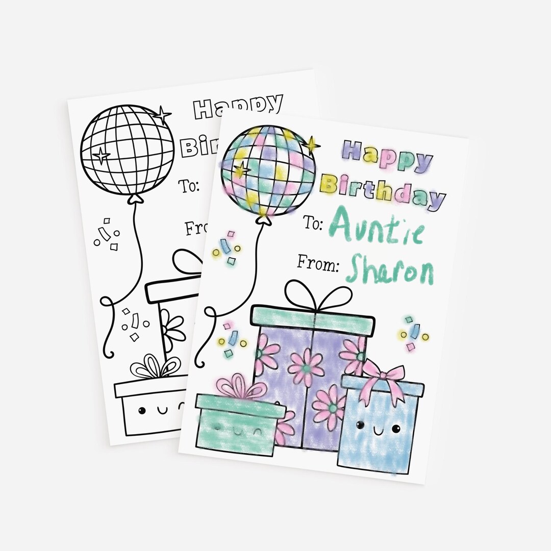 Printable Birthday Coloring Cards for Kids DIY Greeting Card Instant ...
